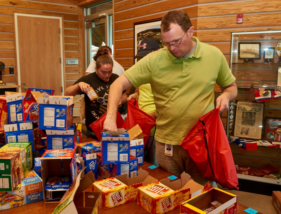 Filling the bags - The Summit Bechtel Reserve